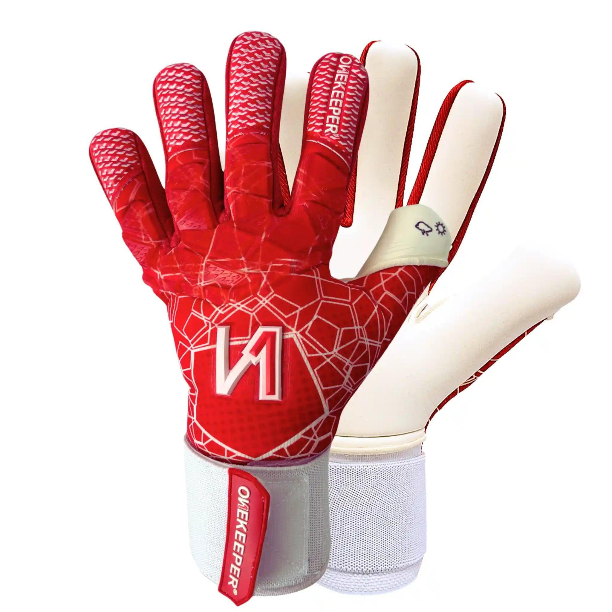 ONEKEEPER C-TEC Red and White Goalkeeper Gloves – No Finger Spines ...