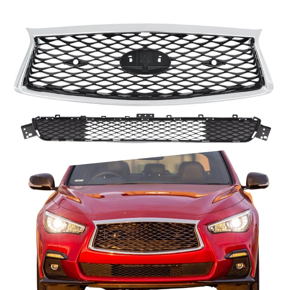 ONEPI Chrome Front Grill Lower Grill Kit Compatible with INFINITI Q50 ...