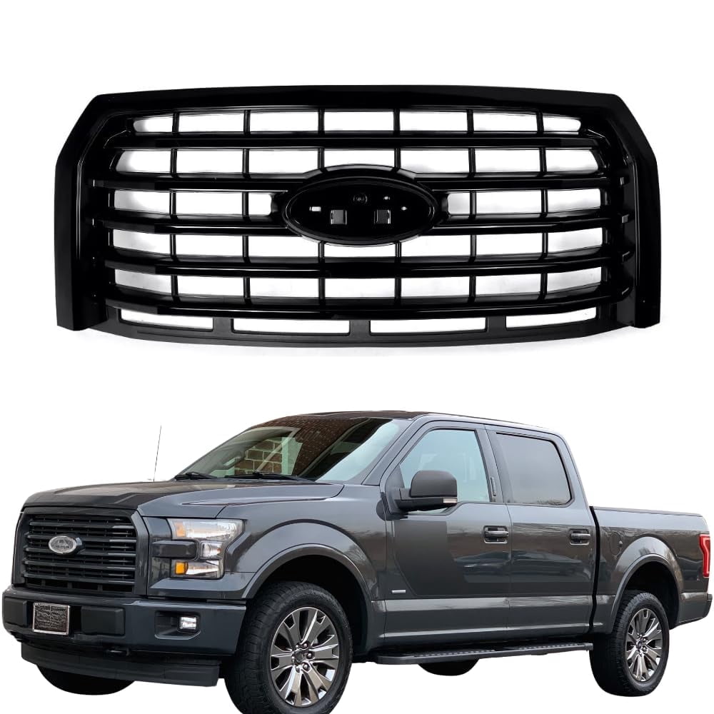 ONEPI Gloss Black Front Grill Horizontal Mesh Compatible with Ford F150 ...