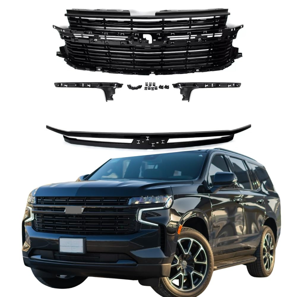 ONEPI Gloss Black Front Grill W/Black Center Trim Compatible with Chevy ...