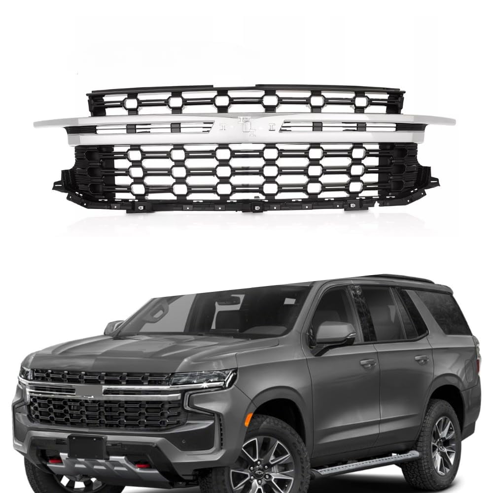 ONEPI Gloss Black Front Grill W/ Chrome Center Trim Compatible with ...