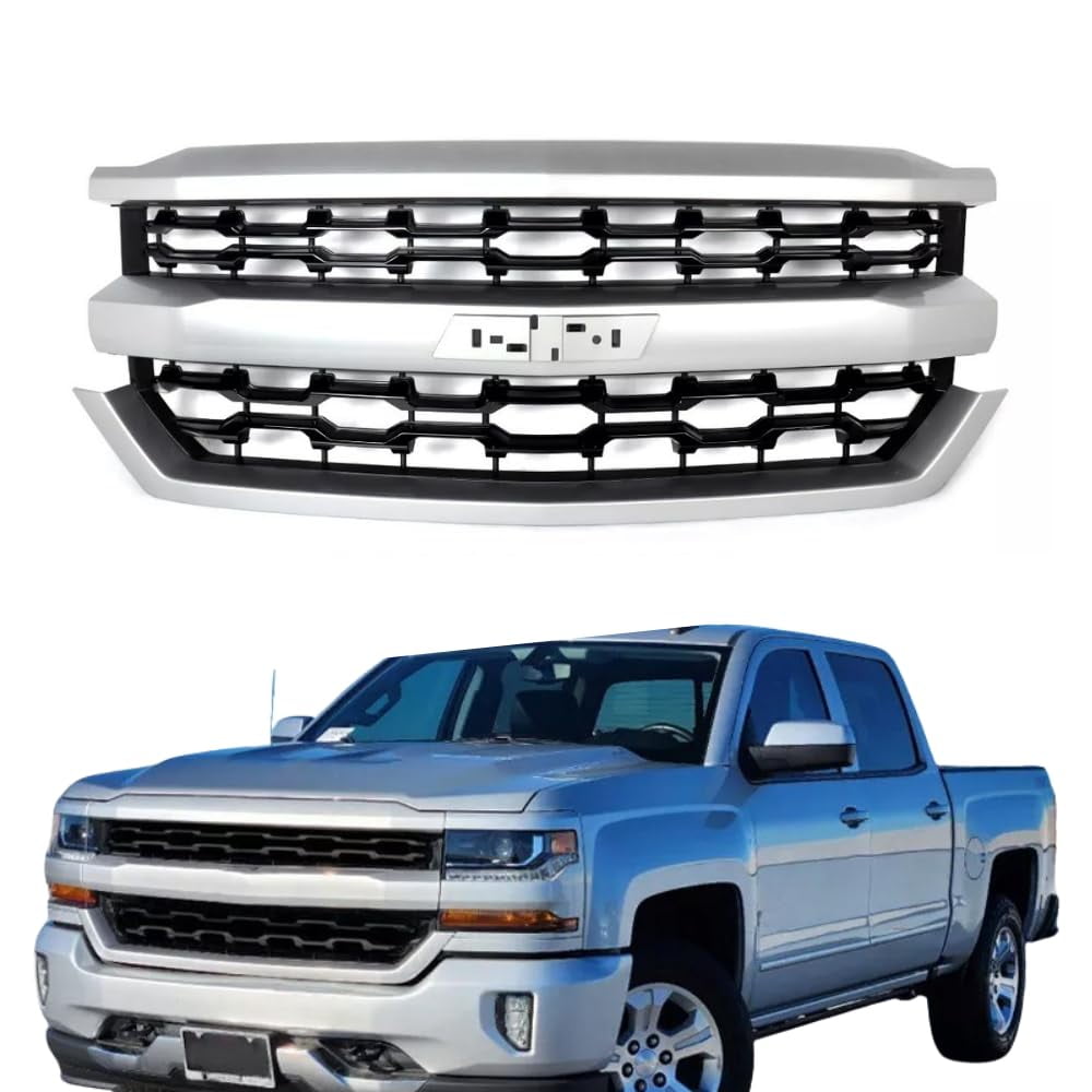 ONEPI Silver Ice Front Grill W/Black Mesh Compatible with Chevy ...