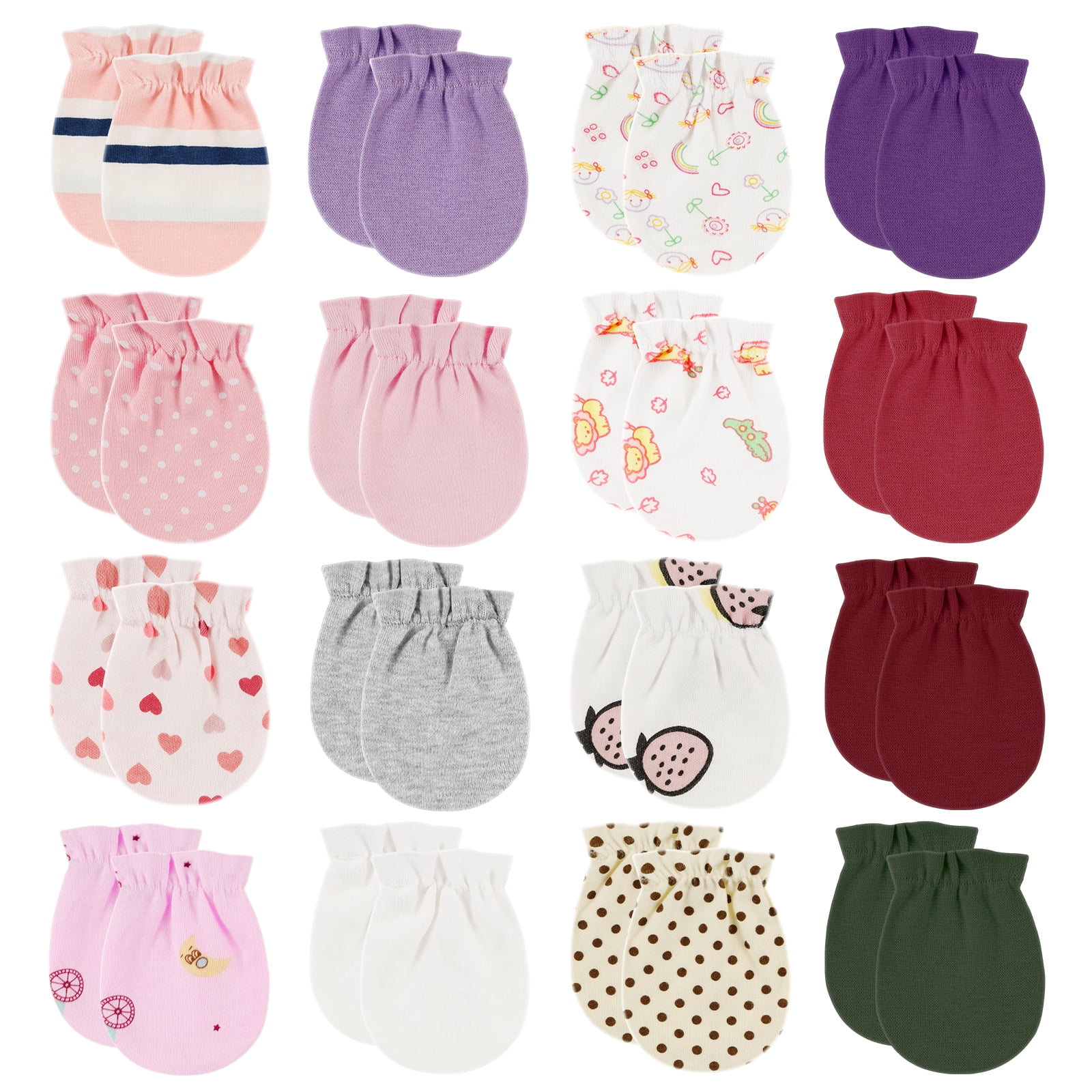 ONESING 16 Pairs Infant Mittens, Cotton Baby Gloves, Prevent Scratch ...