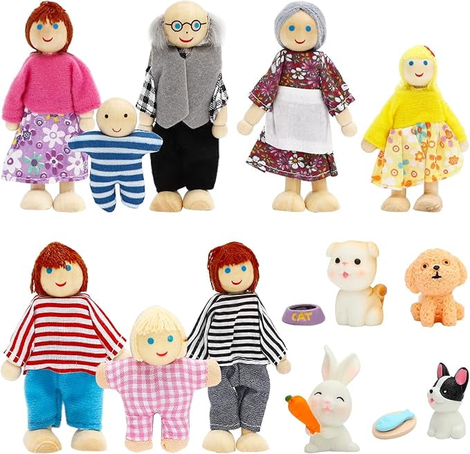 ONEST 15 Pieces Wooden Dollhouse Family Set Mini People Figures Sets ...