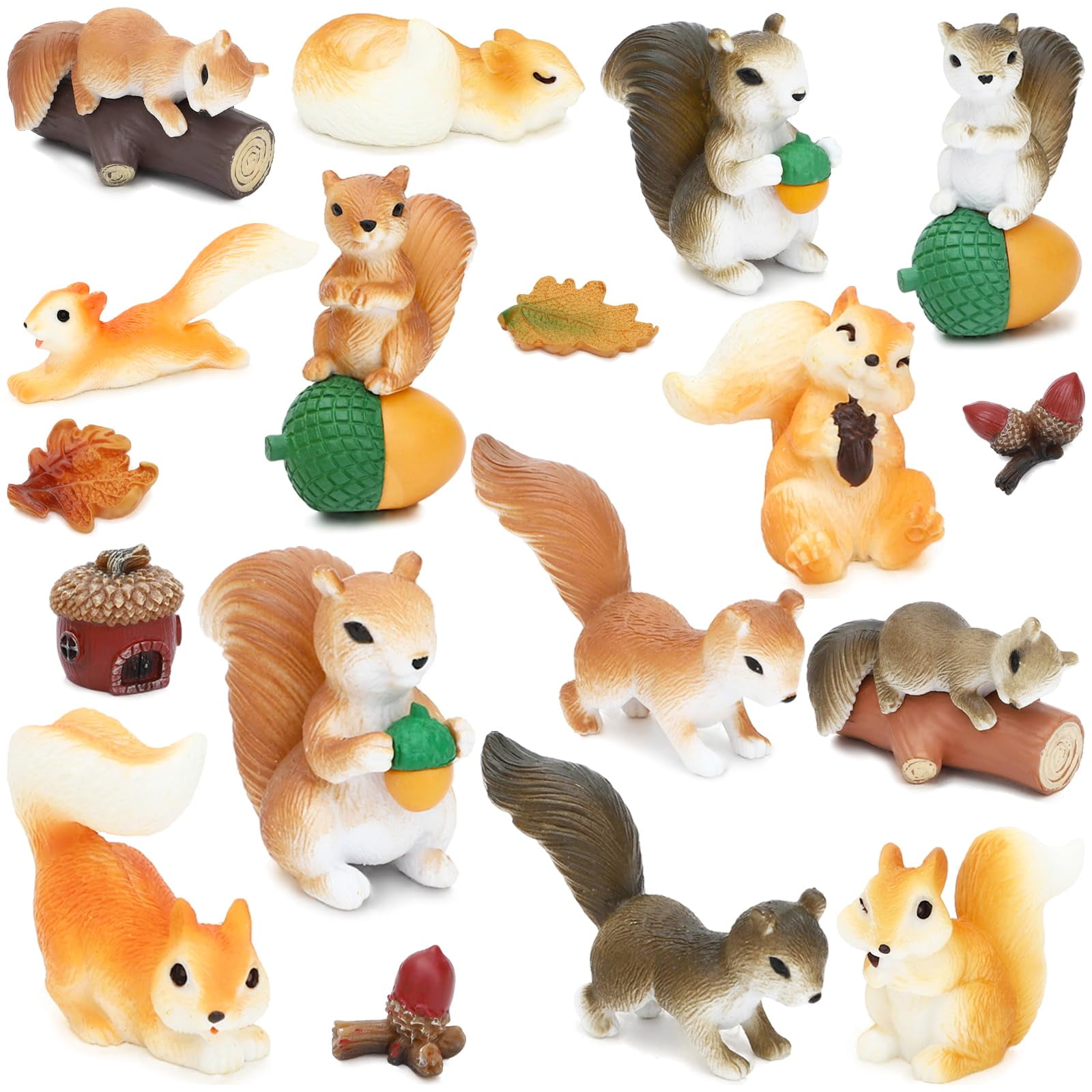 ONEST 18 Pieces Mini Squirrel Figurines Playset Hand Painted Tiny ...
