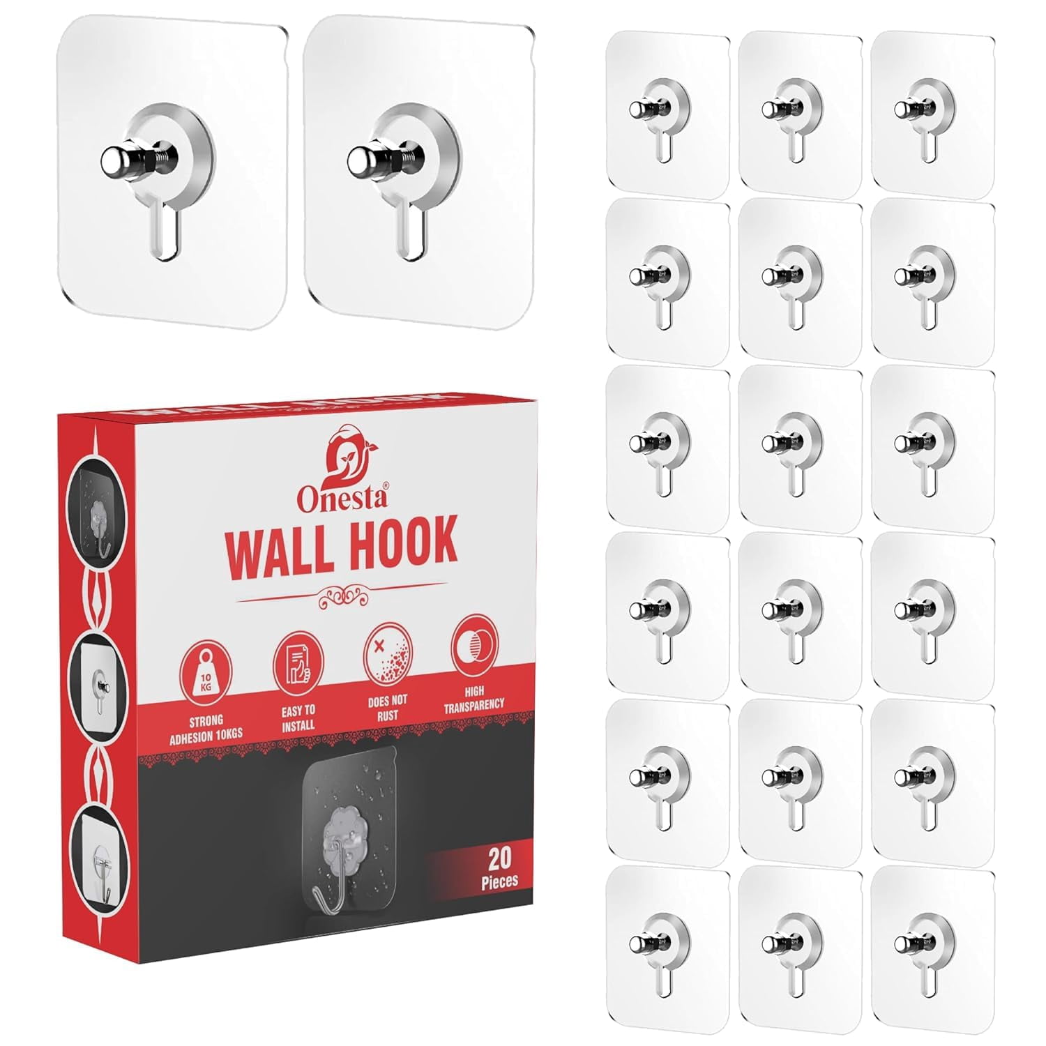 ONESTA Adhesive Wall Hooks for Nail Free Strong Stainless Steel Grip ...