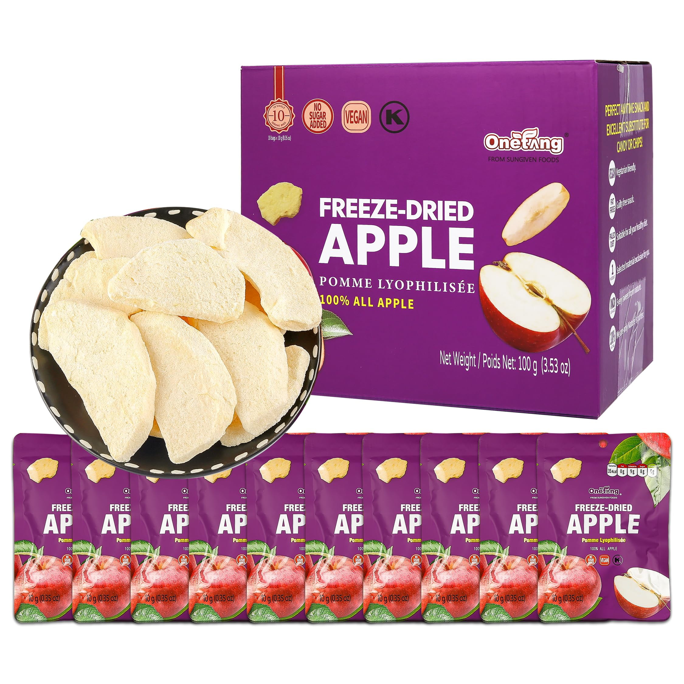 ONETANG Freeze-Dried Fruit Apple TGF4 Chips, 10 Pack Single-Serve Pack ...