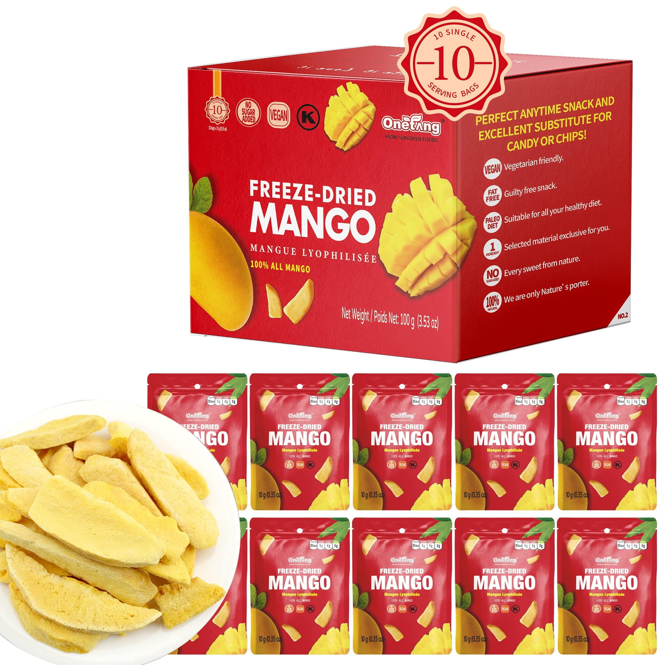 ONETANG Freeze-Dried Fruit Mango TGF4 Chips, 10 Pack Single-Serve Pack ...