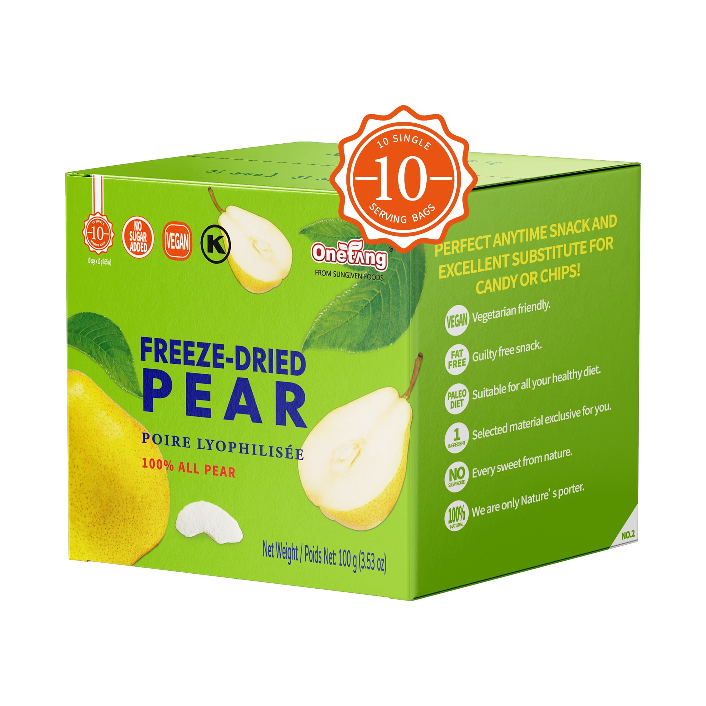ONETANG Freeze-Dried Fruit Pears Chips, 10 Pack Single-Serve Pack, Non ...