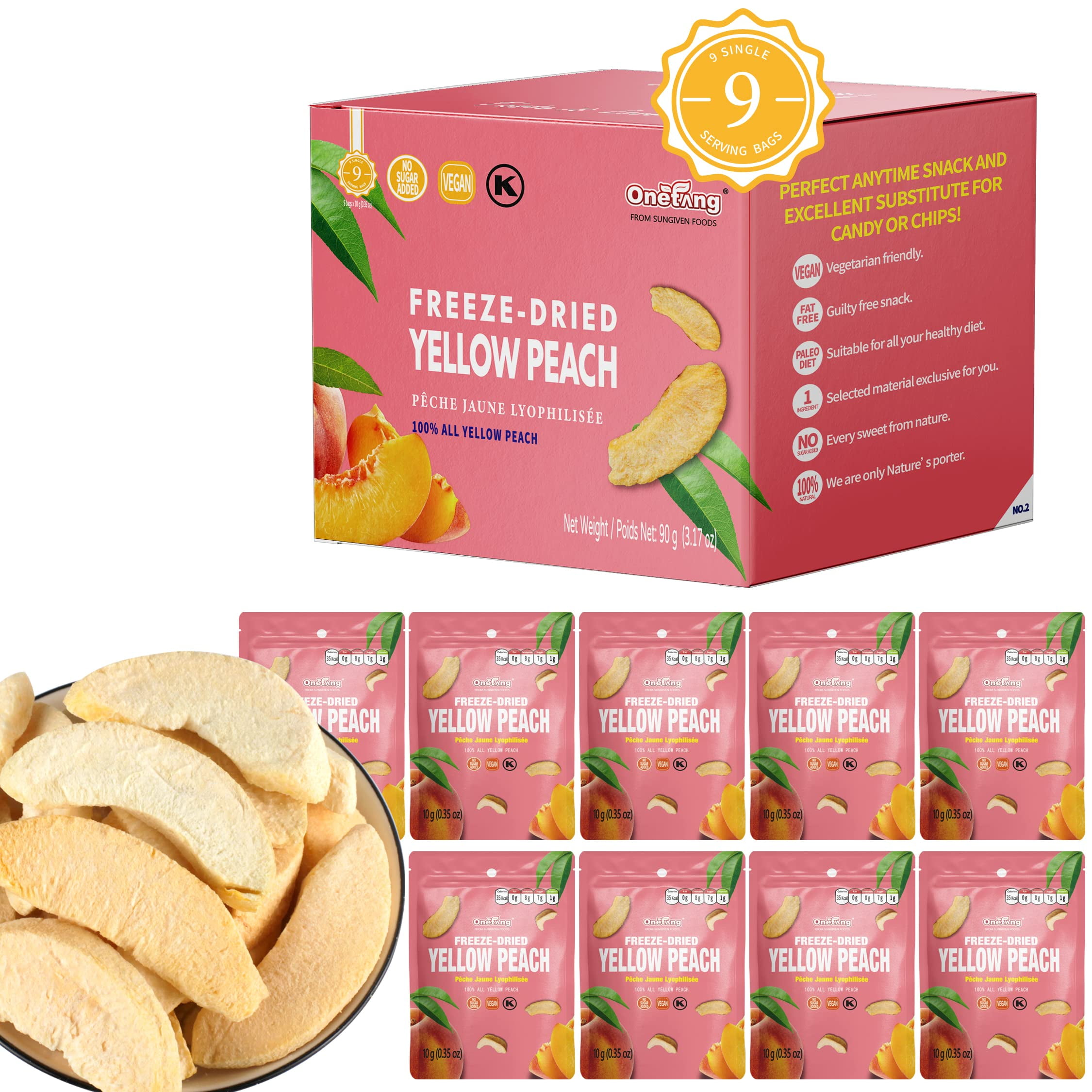 ONETANG Freeze-Dried Fruit Yellow TSF6 Peach Chips, 9 Pack Single-Serve ...