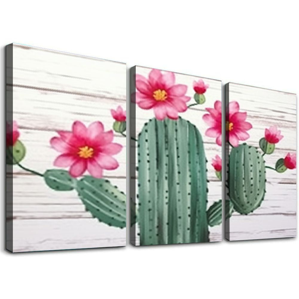 ONETECH 3 Pieces Cactus Canvas Wall Art Simple Life Watercolor Green ...