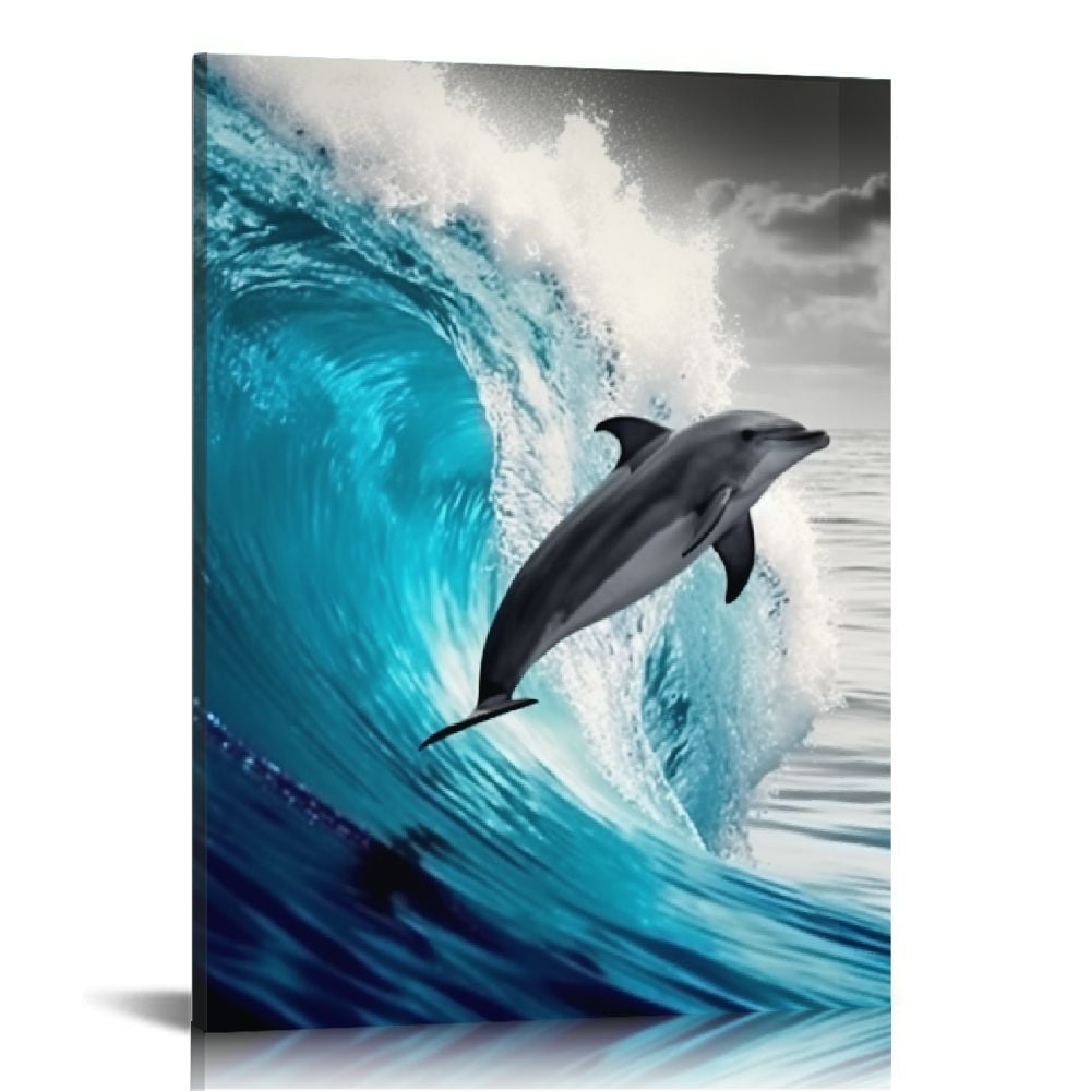 ONETECH 5 Piece Dolphin Wall Art Marine Animals Poster Blue Waves ...