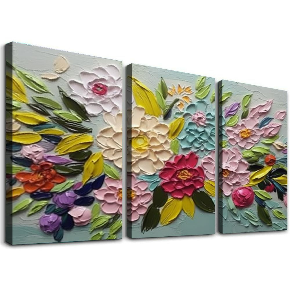 ONETECH ART,12''x16''X3 PanelsModern Hand Painted 3D Textured Colorful ...
