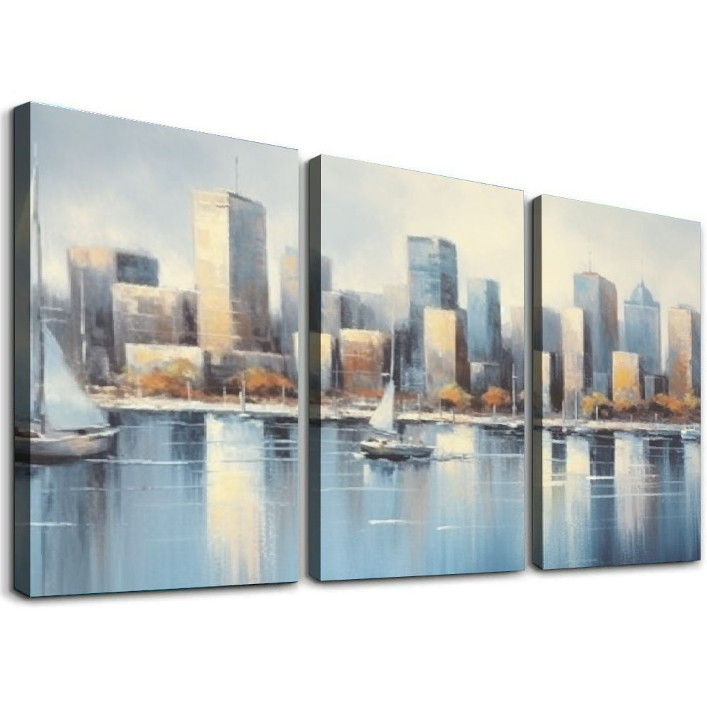 ONETECH Abstract City Canvas Wall Art: Living Room Cityscape Painting ...