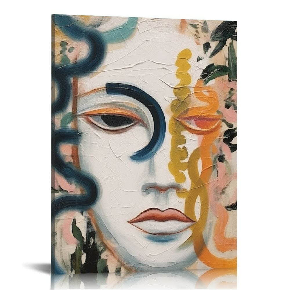 ONETECH Abstract Girl Face Canvas Wall Art Boho Canvas Painting 12\x16 ...