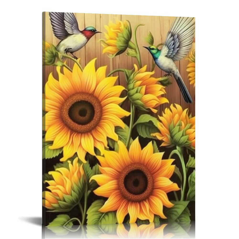 ONETECH Abstract Hummingbird Sunflower Wall Art Canvas Print ...