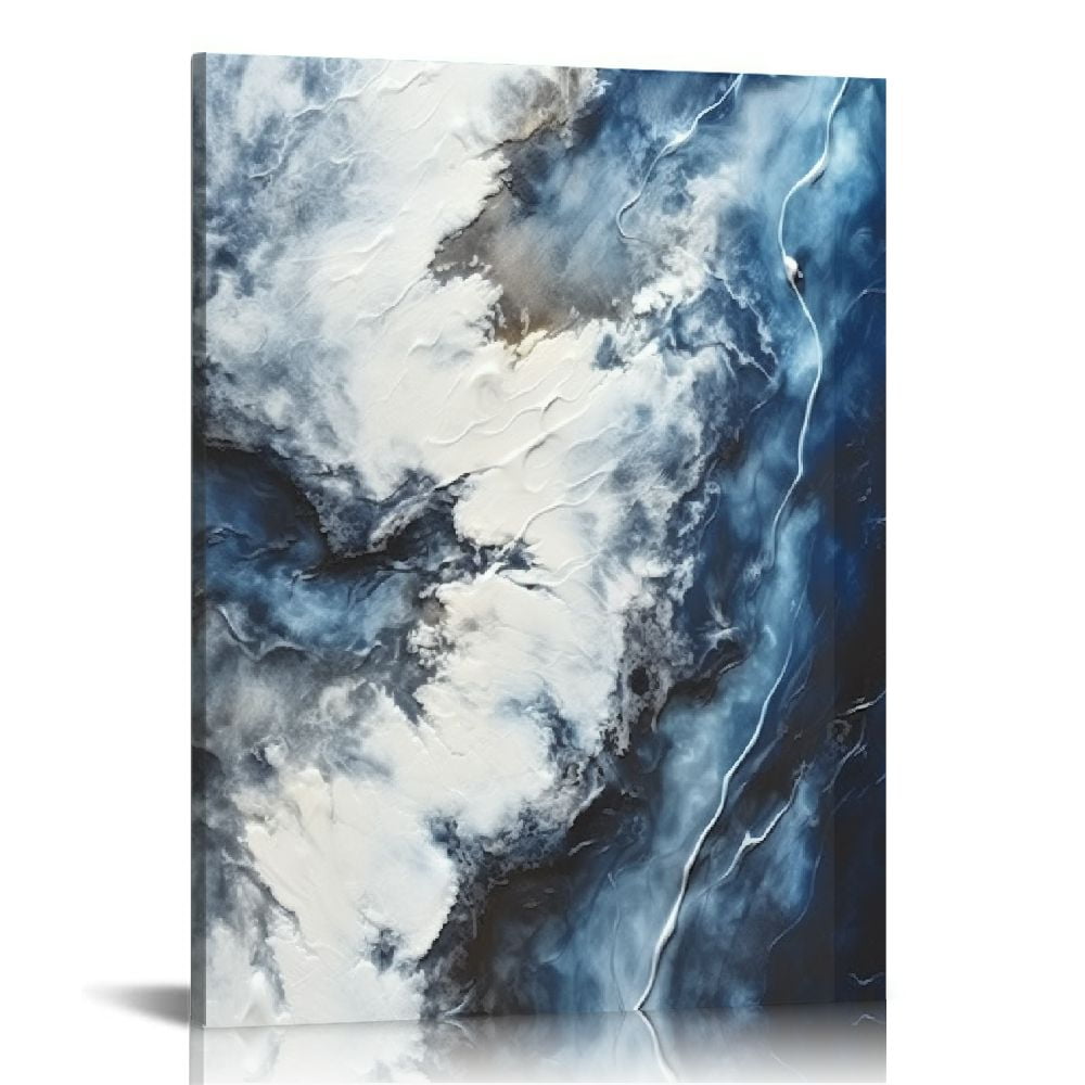 ONETECH Abstract Ocean Canvas Wall Art Navy Blue and White Abstract ...