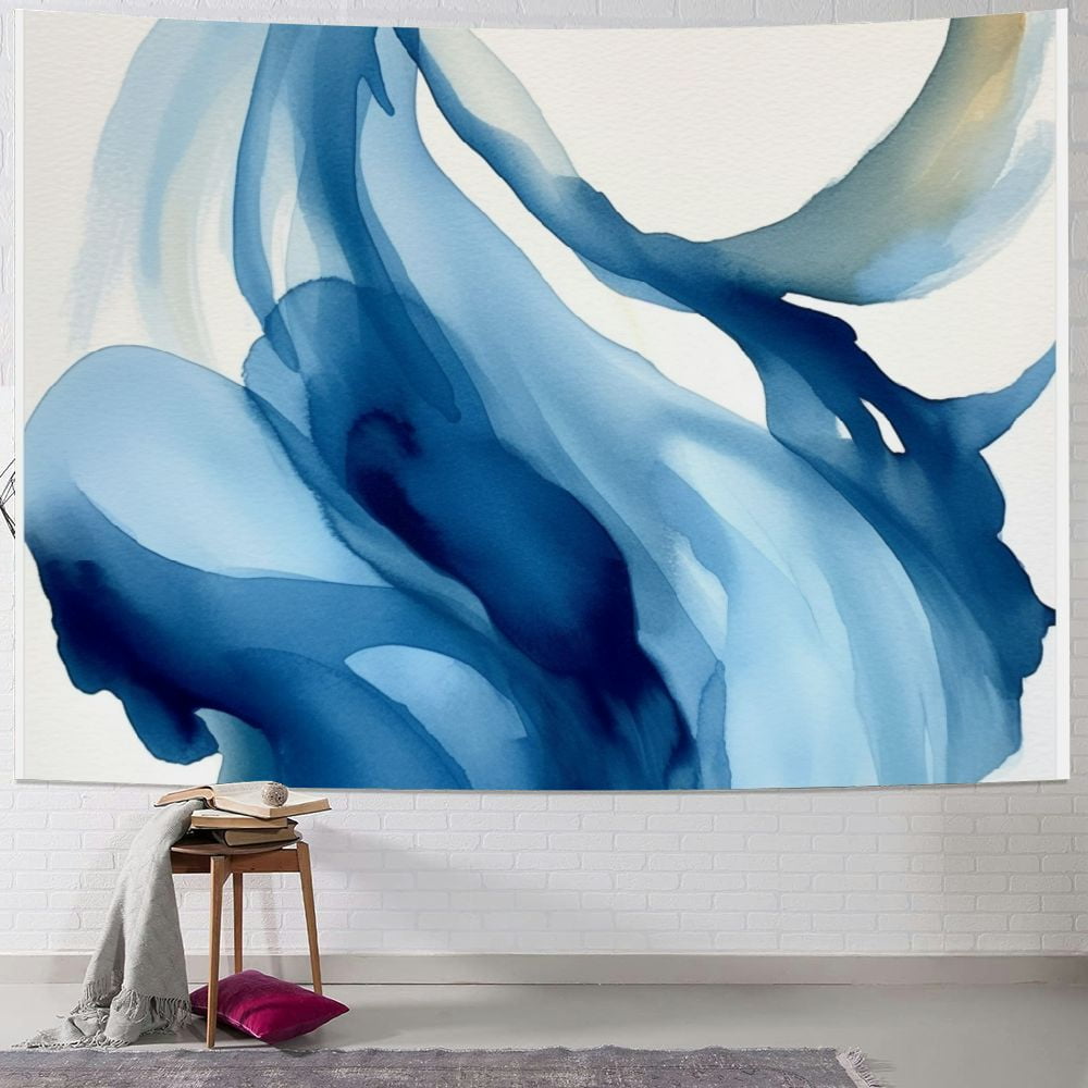 ONETECH Abstract Painting with Blue Ink Spots Tapestry Wall Hanging ...