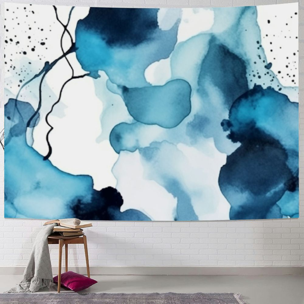 ONETECH Abstract Painting with Blue Ink Spots Tapestry and Wall ...