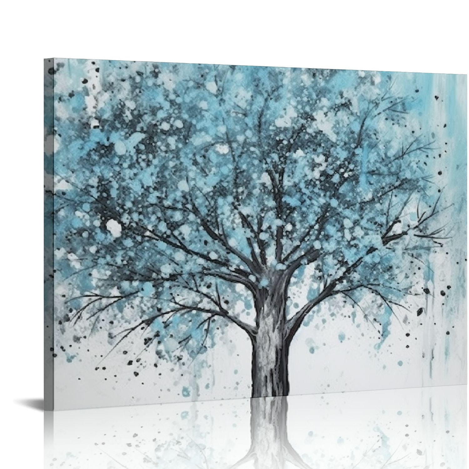 ONETECH Abstract Tree Canvas Wall Art: Teal Blue Blossom Framed ...