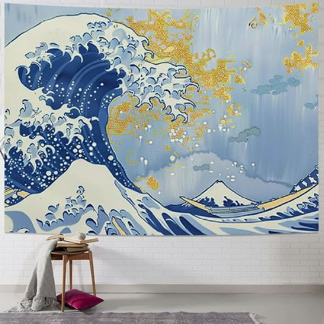 ONETECH Aesthetics Blue Ocean Wave Tapestry Wall Hangings, Blue Japan ...