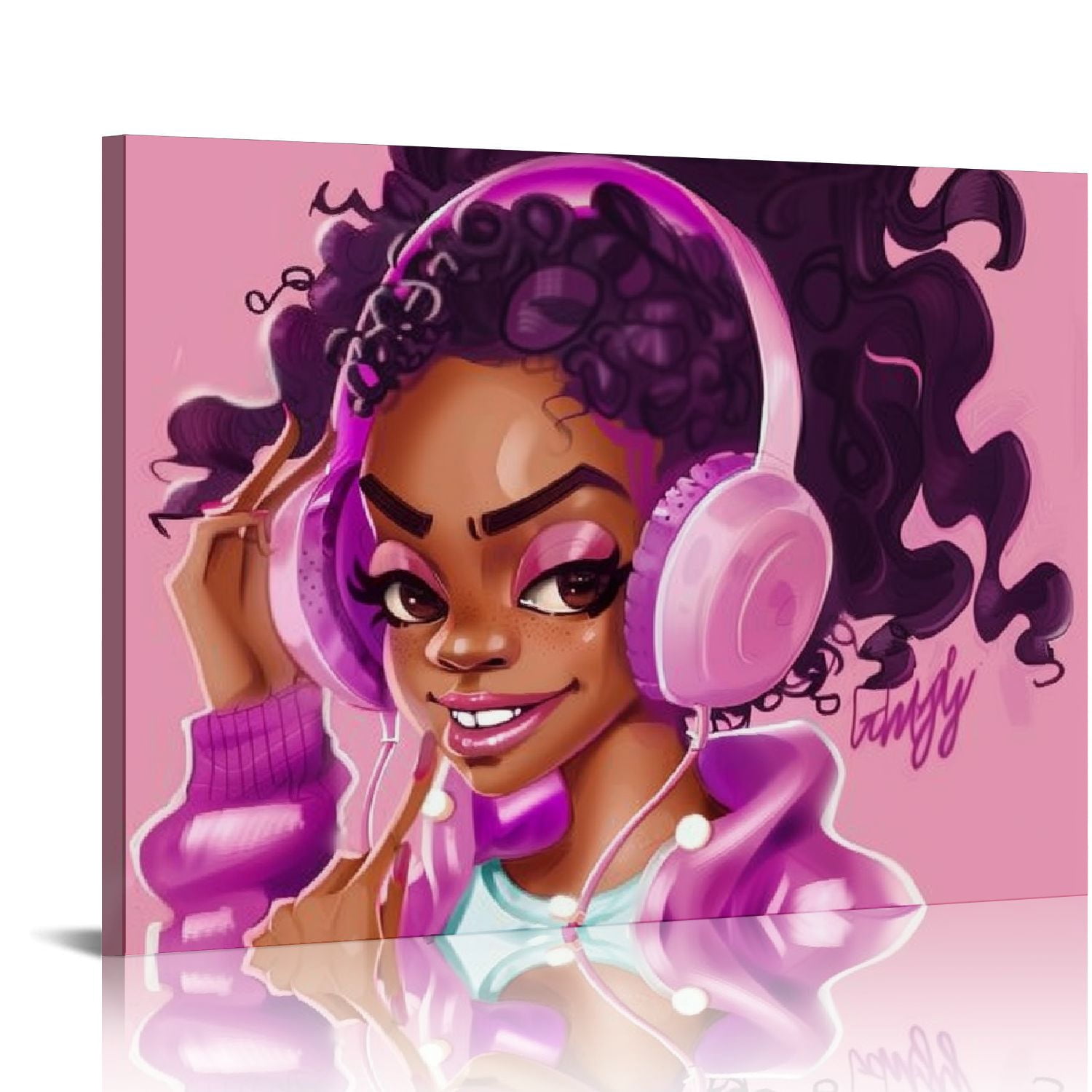 ONETECH African American Girl Canvas Wall Art Black Girl Love Music ...