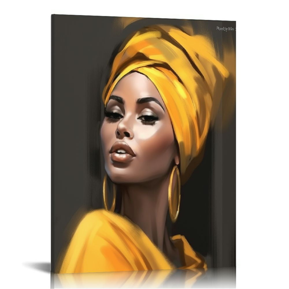 ONETECH African American Women Canvas Wall Art Black Woman Yellow Hair Beauty Abstract Painting ...