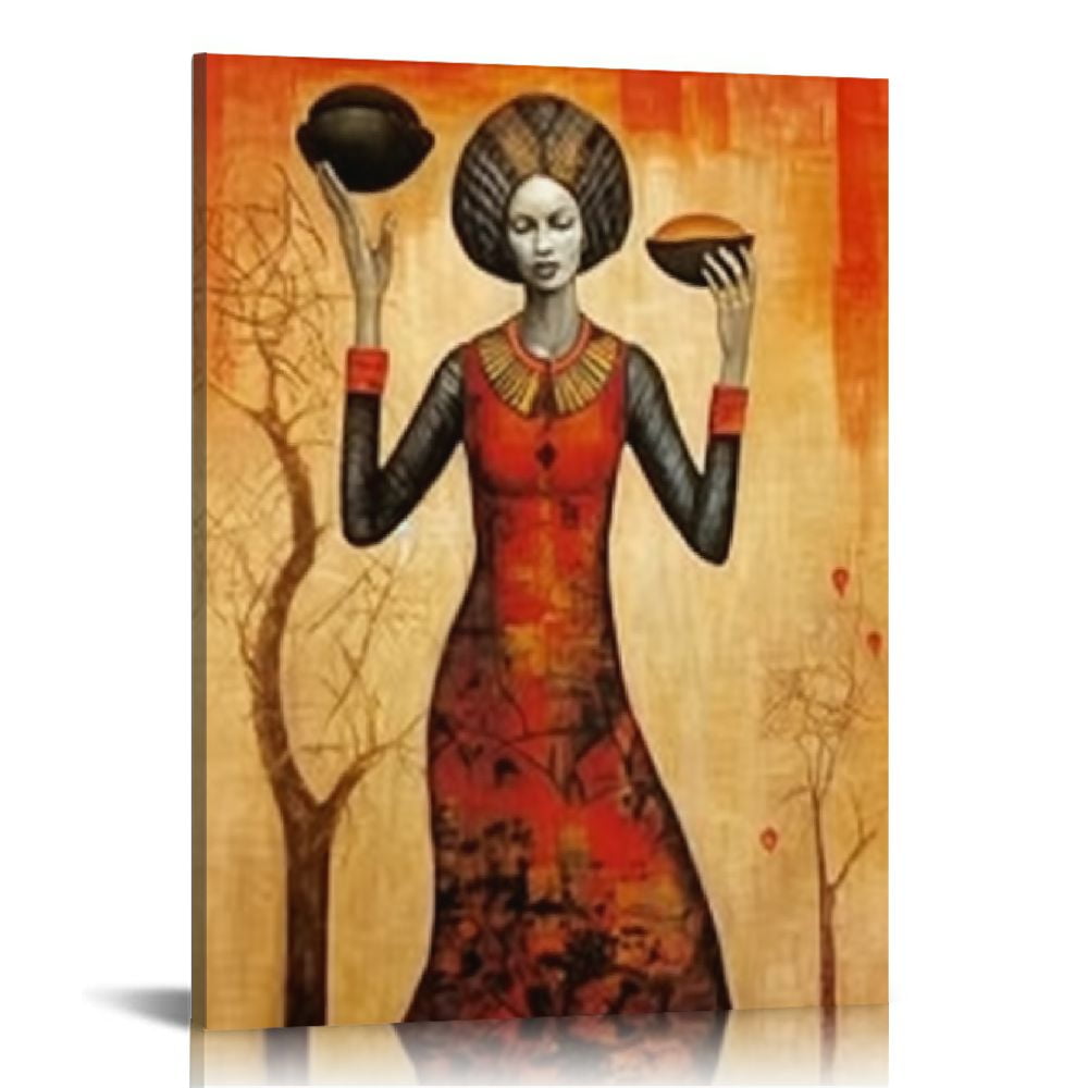 ONETECH African Art Wall Decor Ethnic Ancient Black Women Dancing Painting Vintage Black Art ...