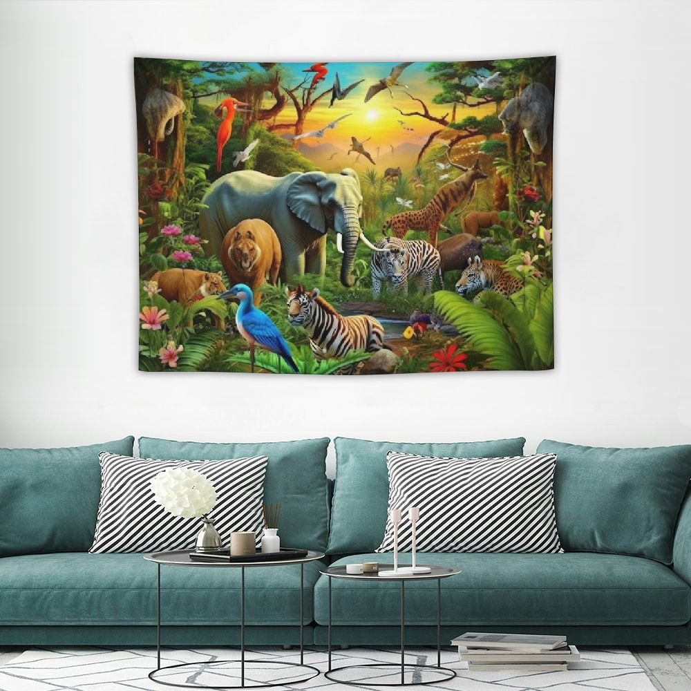 ONETECH African Wildlife Tapestry Tropical Rainforest Plant Trees ...