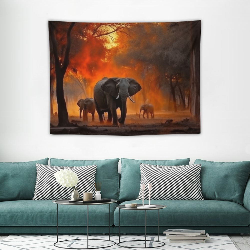 ONETECH African elephant tapestry Elephants playing in water animal ...