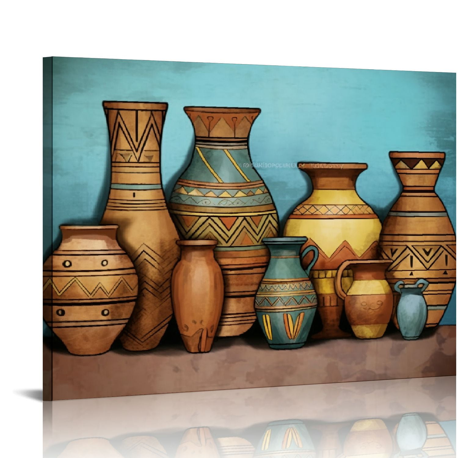 ONETECH Ancient Africa Canvas Wall Art African Vase Painting Picture ...