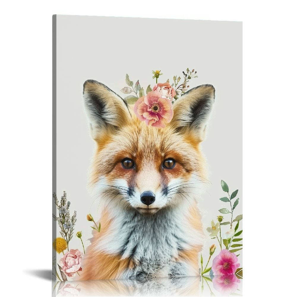 ONETECH Animal Canvas Prints Cute Fox Wall Art Woodland Animal Portrait ...
