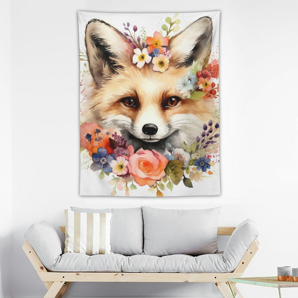 ONETECH Animal Fox Garland Watercolor Style Cute Tapestry Wall Hanging ...