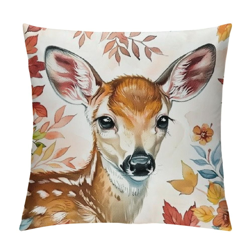 FUMJ Animals Throw Pillow Covers Deer Leaves Decorative Pillows Soft ...