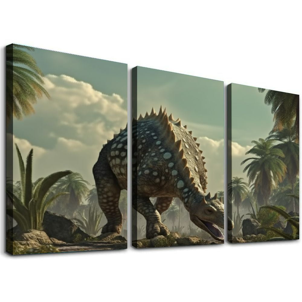 ONETECH Ankylosaurus Among Wetland Dinosaurs Poster Canvas Picture ...