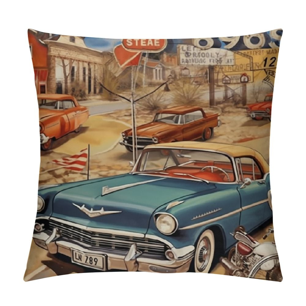 ONETECH Antique Car Throw Pillow Cover, Old Classic Car Theme American ...