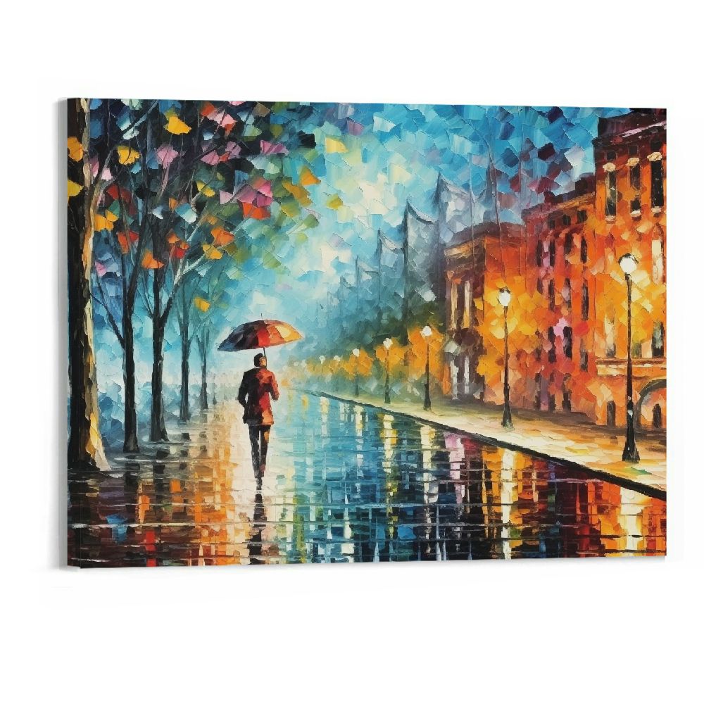 ONETECH Art Hand-Painted Romantic Street Lamp Night View Art Painting ...