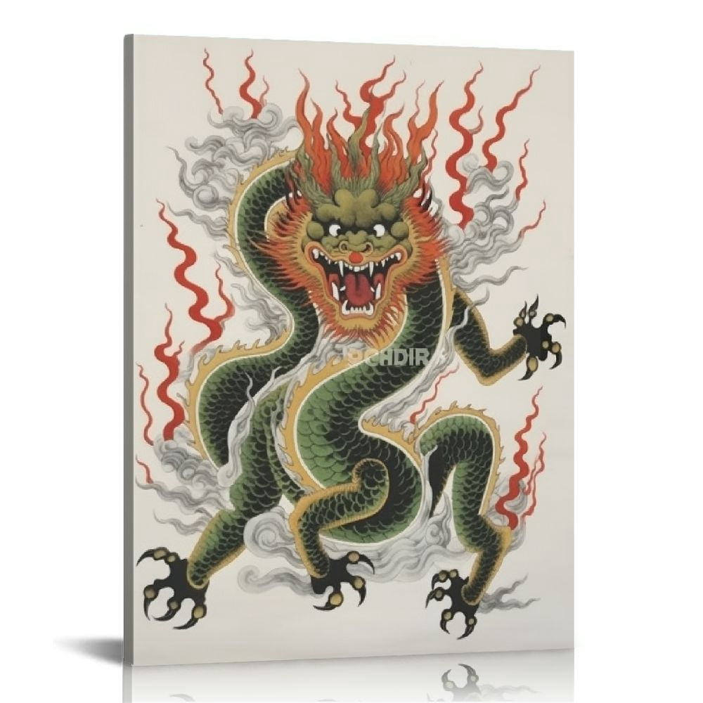 ONETECH Asian Traditional Chinese Soaring Dragon Canvas Wall Art Prints ...