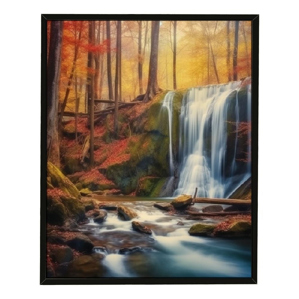 ONETECH Autumn Waterfall Tree Wood Framed Wall Art Canvas Prints ...