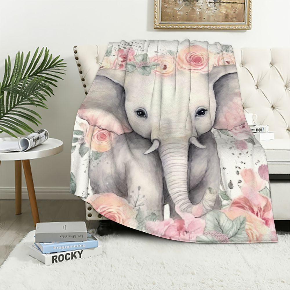 ONETECH Baby Elephant Blanket Nursery Blankets Floral Elephant Decor ...