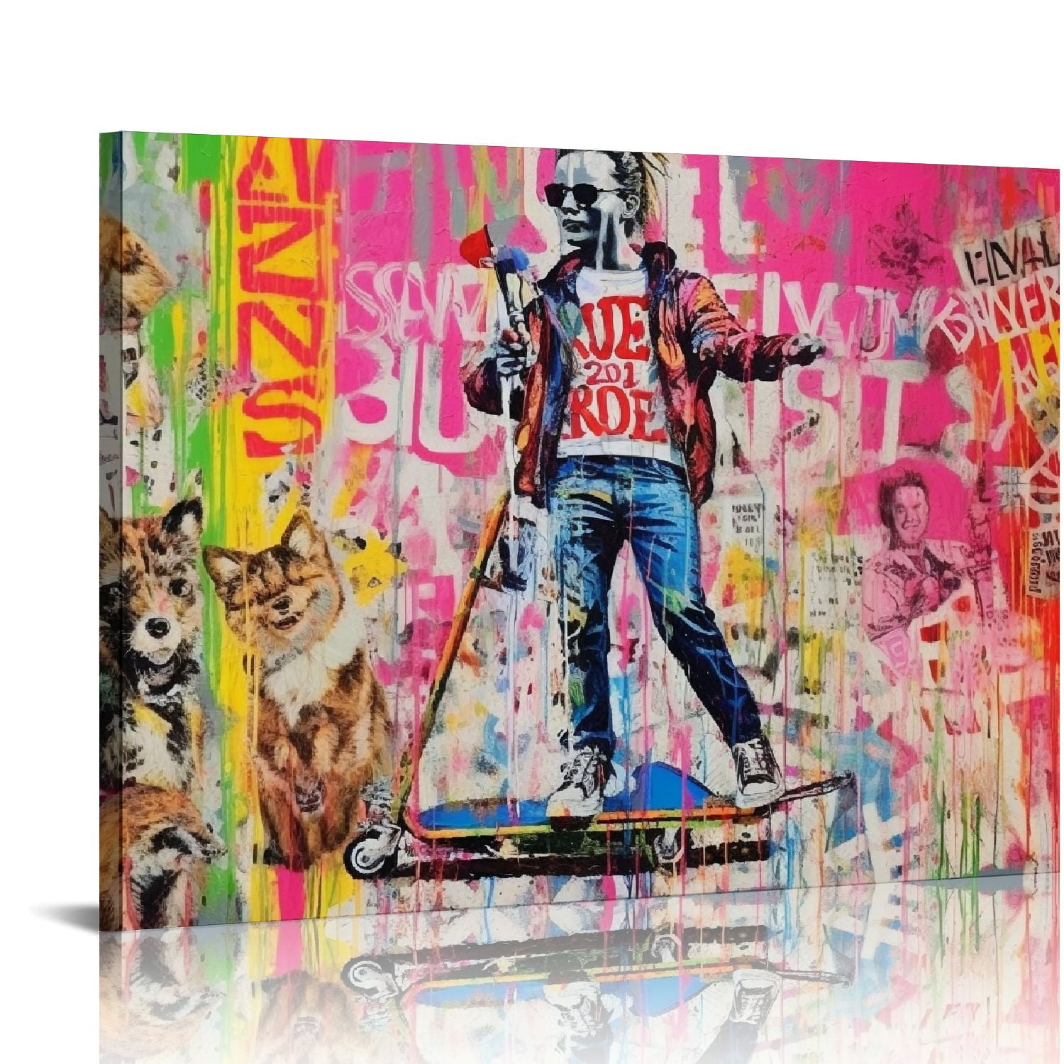 FUMJ Banksy Canvas Wall-Art - Pink Framed Artwork for Walls - Graffiti ...