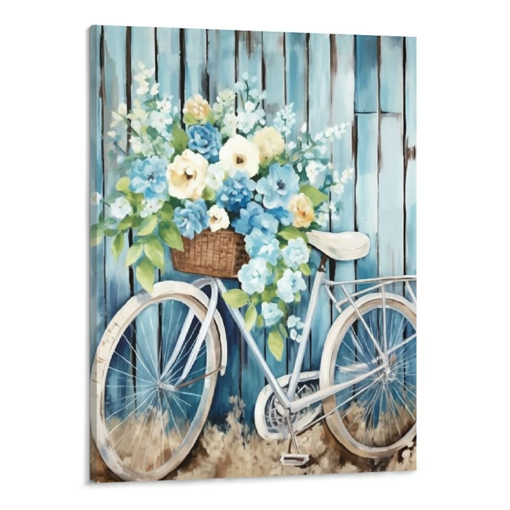 ONETECH Bathroom Canvas Wall Decor Blue Retro Bike wall art rural Style ...
