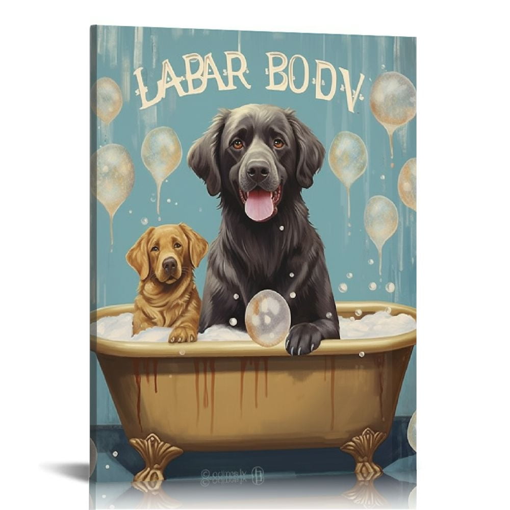 ONETECH Bathtub Dog Retro Tin Sign, Labrador Retriever Bathing Soap ...