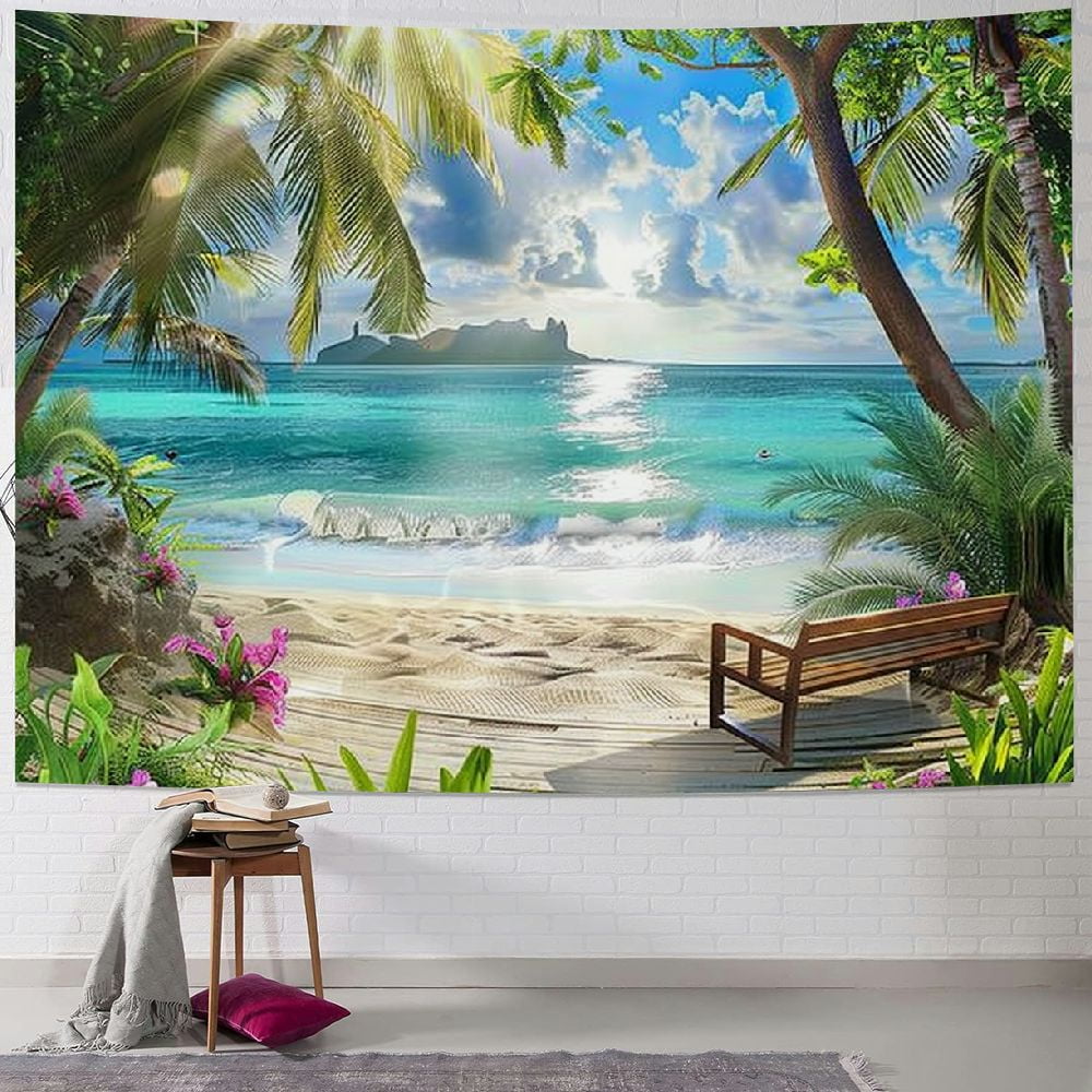ONETECH Beach Landscape Tapestry, Tropic Ocean Sea Island Palm Tree ...