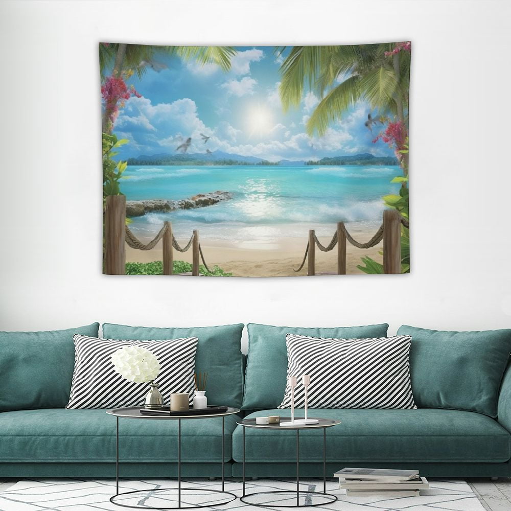 ONETECH Beach Landscape Tapestry, Tropic Ocean Sea Island Palm Tree ...