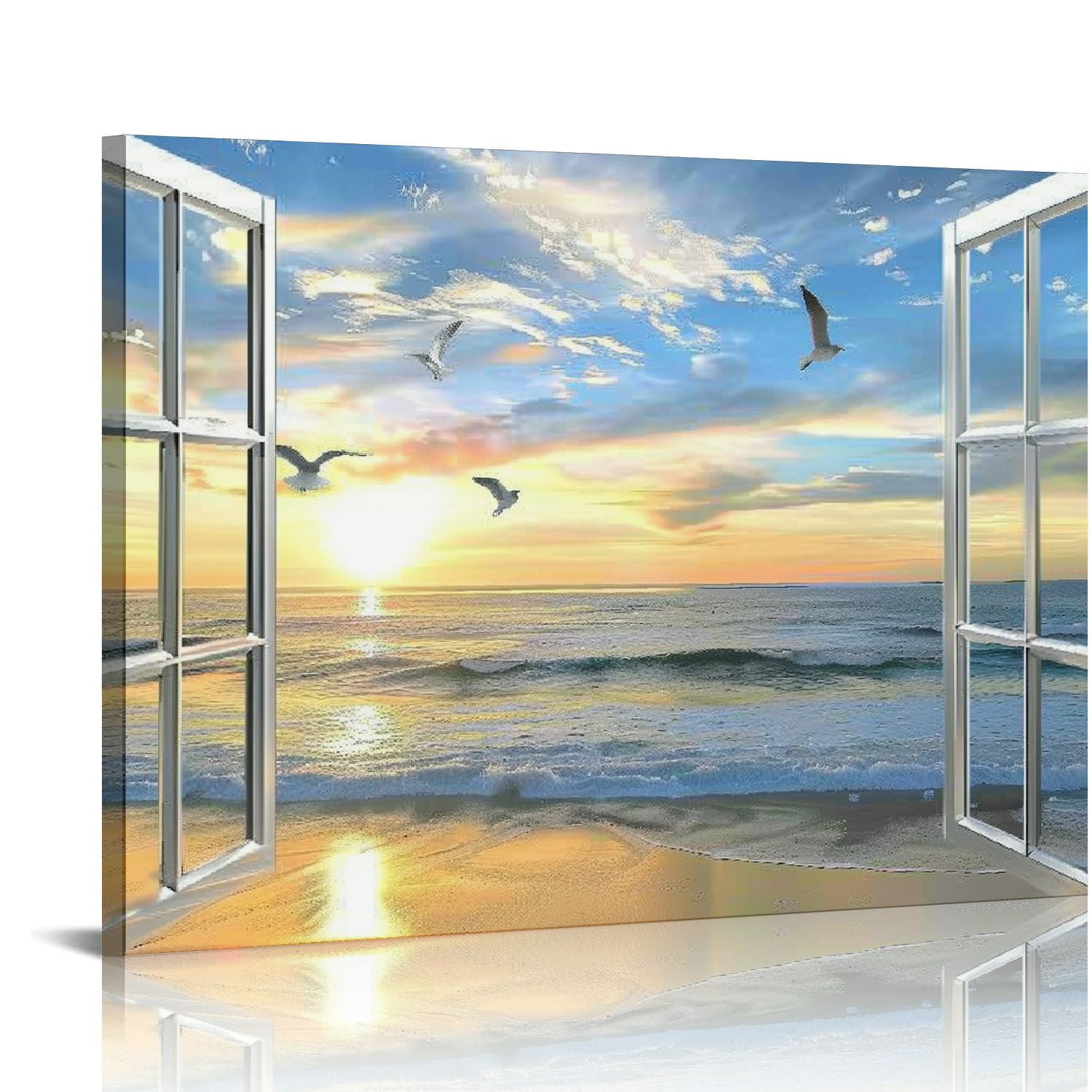 ONETECH Beach Wall Decor Window View Posters Ocean Seagull Wall Art ...