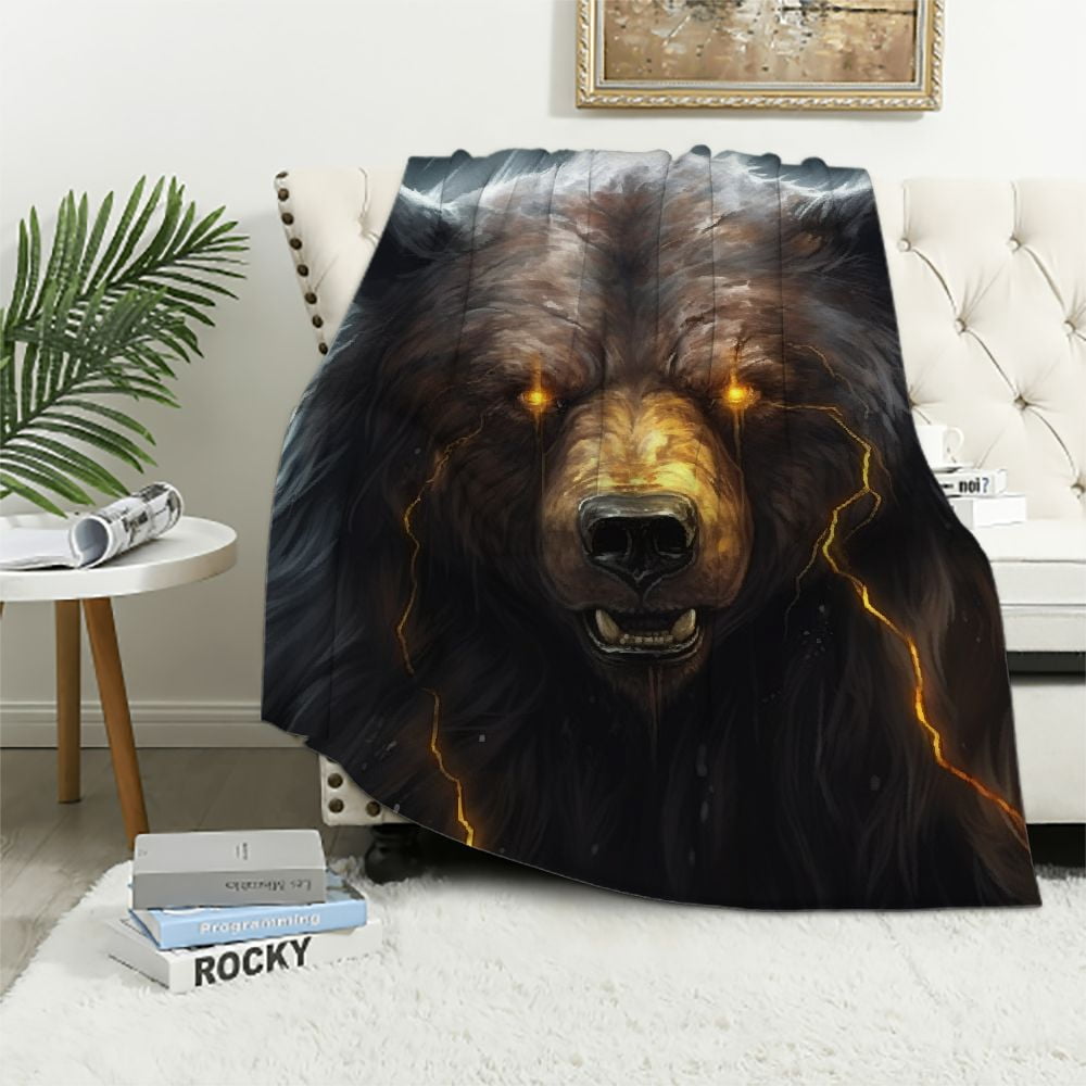 ONETECH Bear Gifts Blanket, Cool Black Gold Fire Lightning Bear Blanket ...