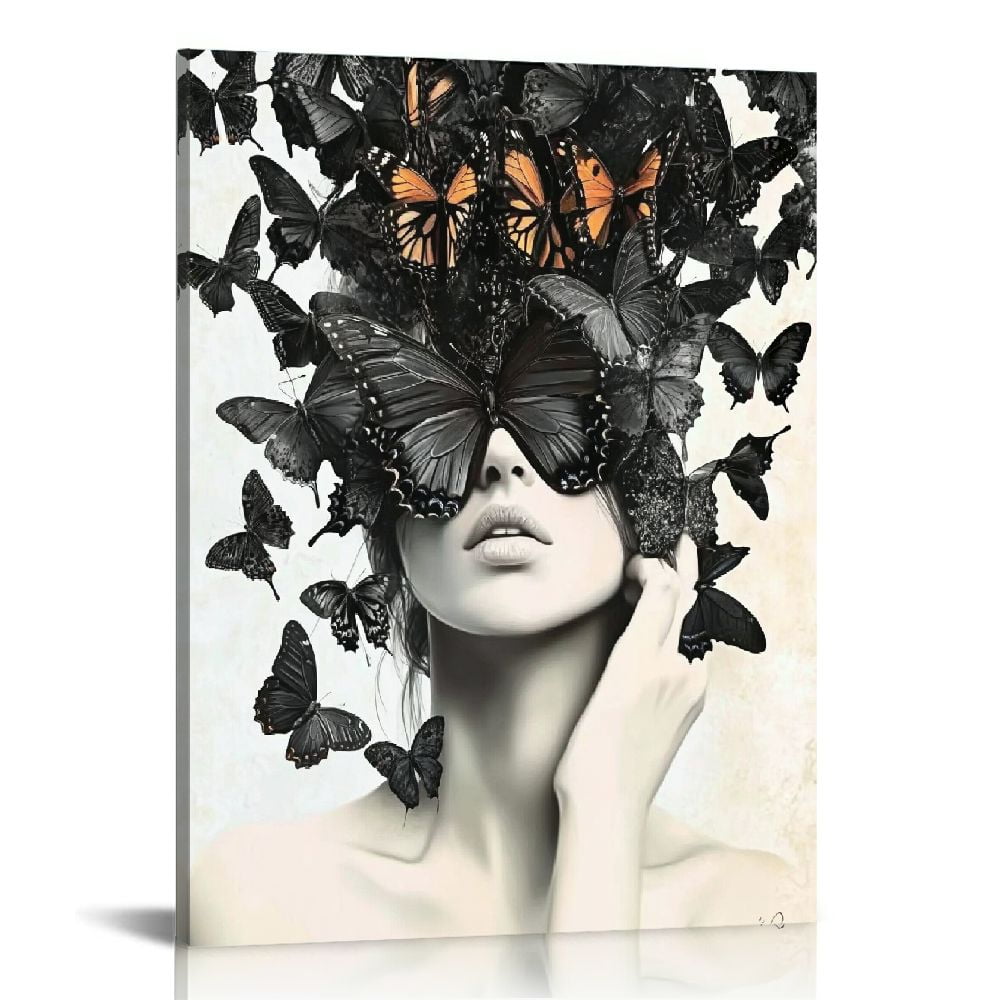 ONETECH Beautiful Woman with Butterfly Canvas Wall Art Painting Artwork ...