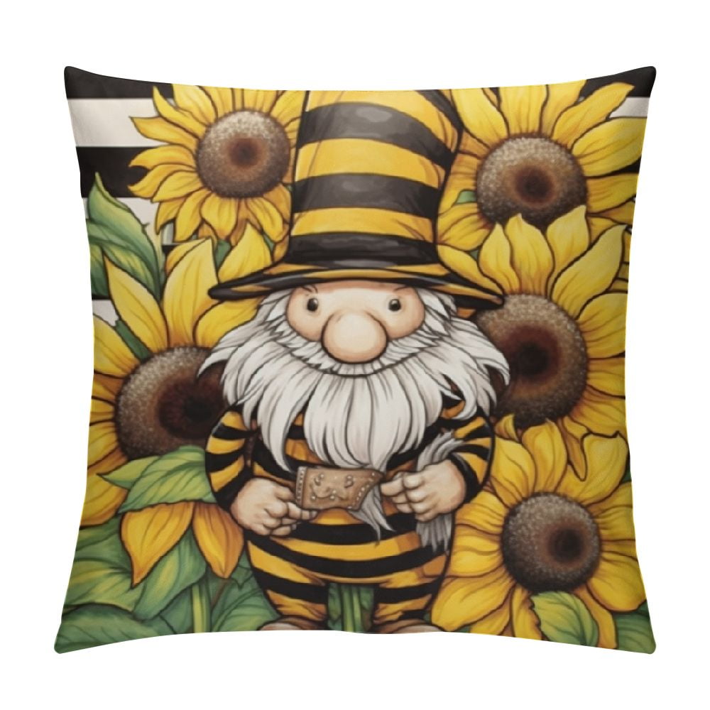 ONETECH Bee Decor, Bumble Bee Gnome Throw Pillow Covers Summer Bee ...