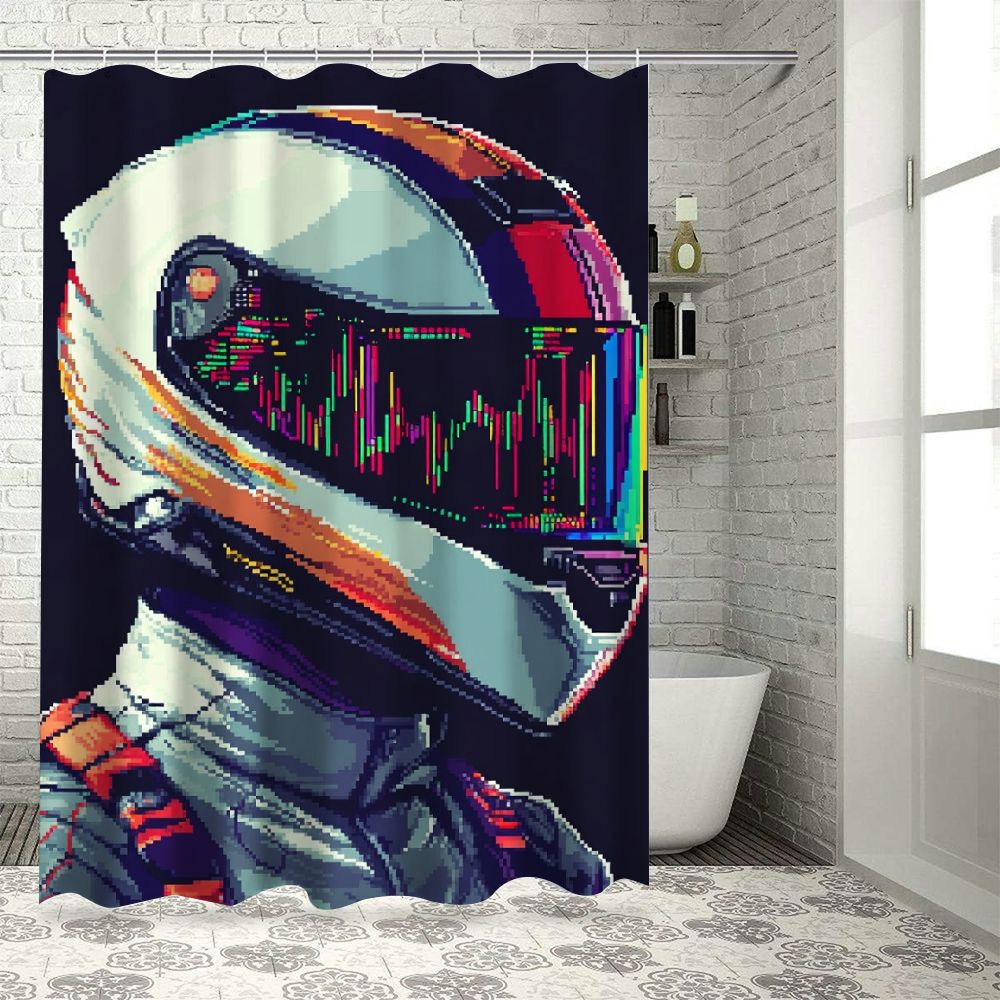 ONETECH Biker Helmet Shower Curtain Modern Bathroom Decor with Hooks 36 ...